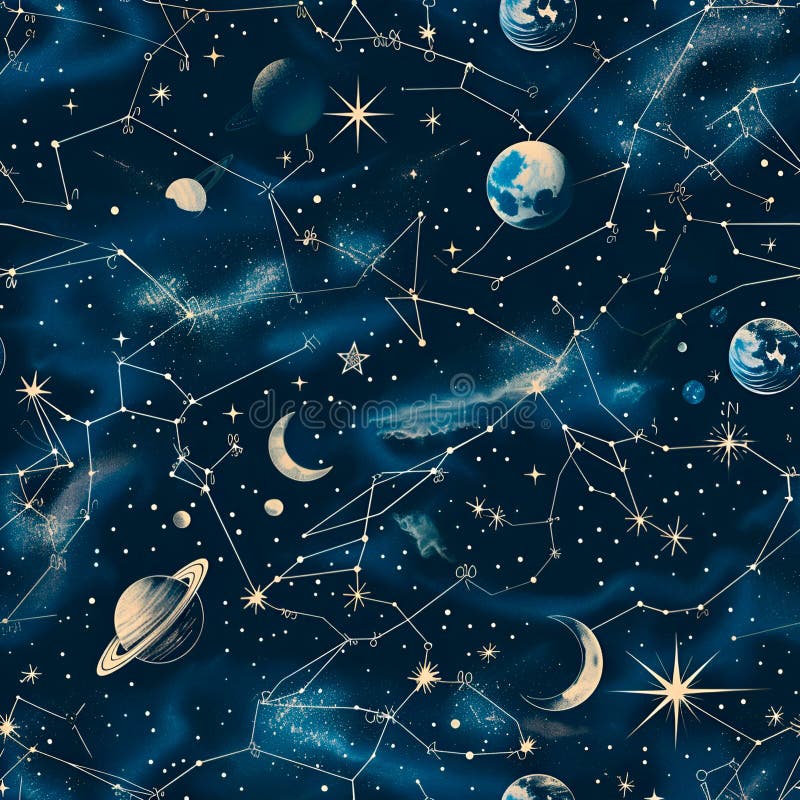 Celestial Constellations Seamless Pattern Stock Illustration ...