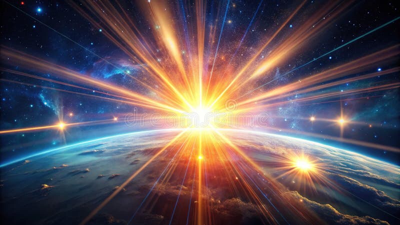 Celestial Convergence Radiant Light Rays Weaving through the Cosmic ...