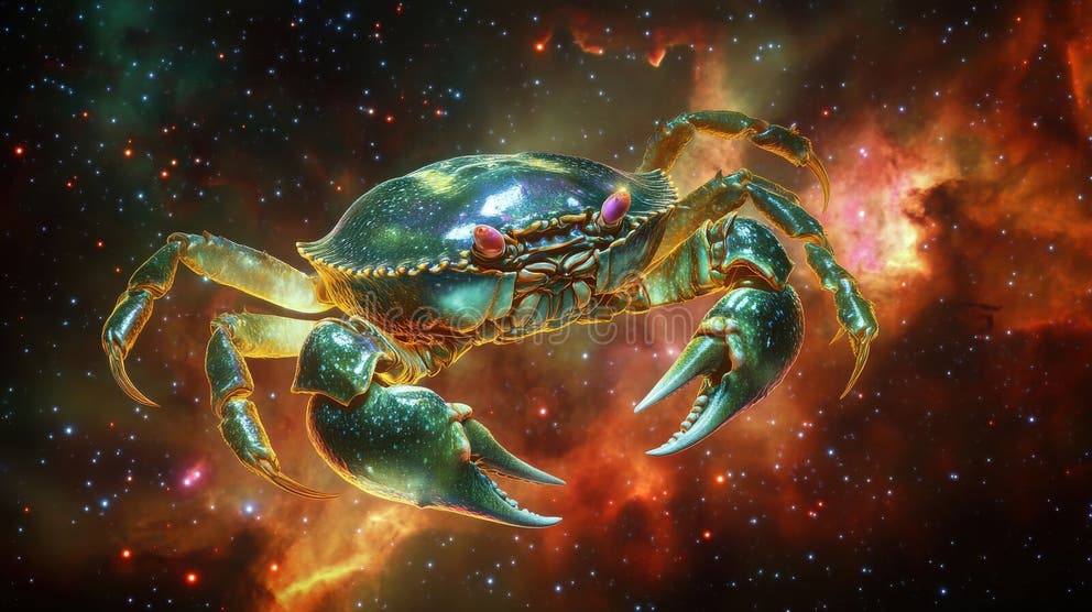 Celestial Crab Floating in Cosmic Space with Vibrant Nebula Background ...