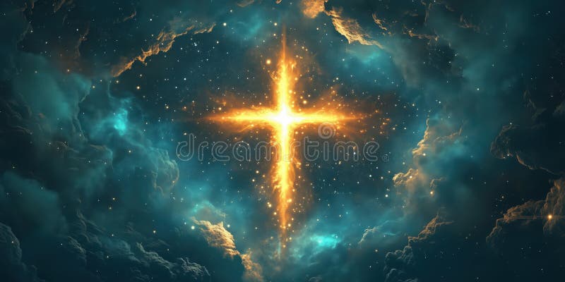Celestial Cross Illuminated Cosmic Light Starry Sky Stock Photos - Free ...