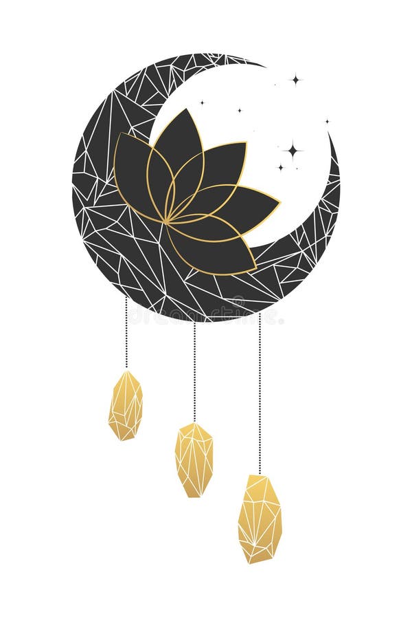 Celestial Crystal Crescent Moon Decorated with Crystals and Lotus ...