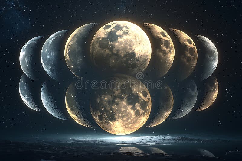 Celestial Dance a Mesmerizing Display of the Moons Phases Against a ...