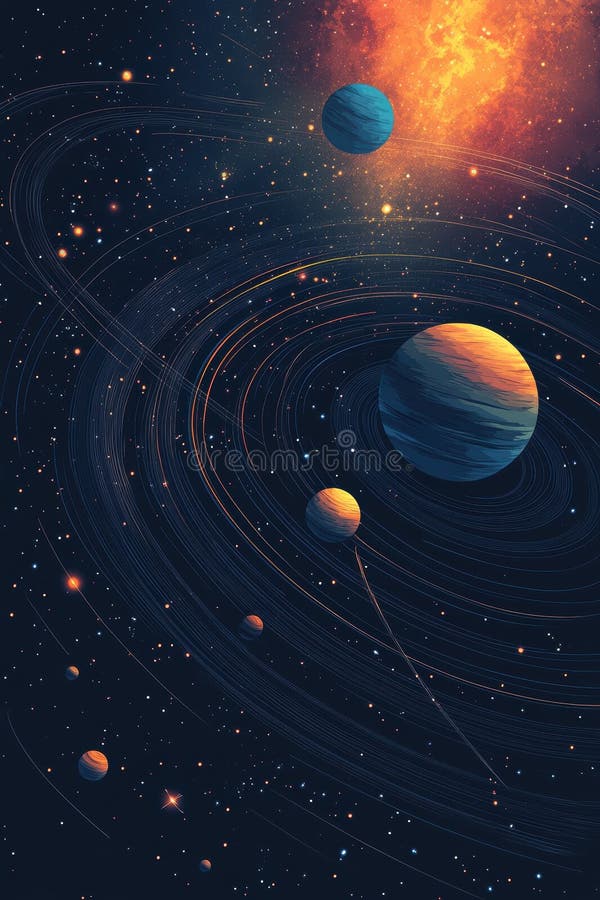 Celestial Dance Planets Orbiting Starry Night Sky Stock Illustration ...