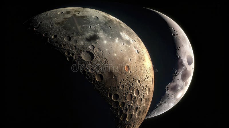 A Celestial Dance Two Lunar Bodies in Close Orbit, Illuminated by a ...