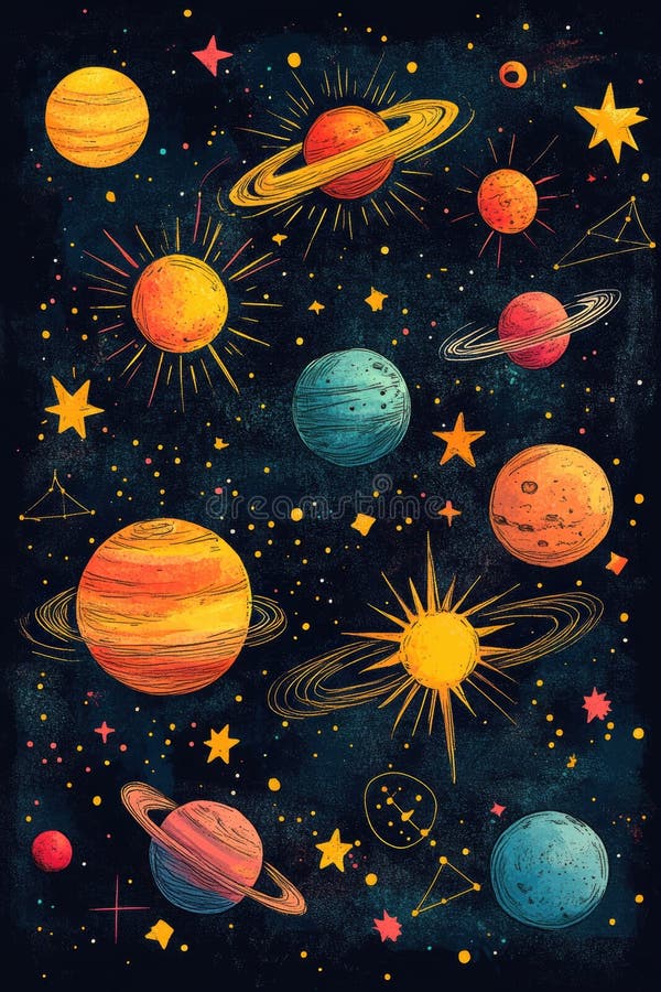 Celestial Doodle Art, Playful Doodle Art with Celestial Elements Such ...