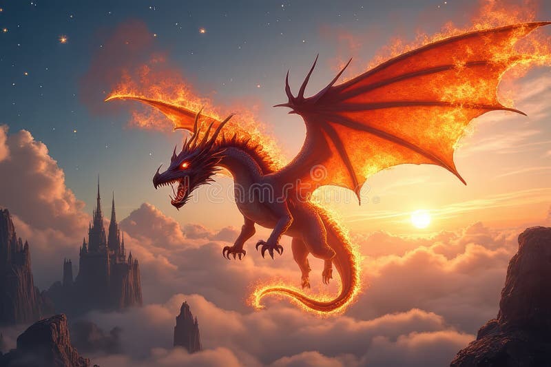 Celestial Dragon Fury in a Fantasy Setting Stock Illustration ...
