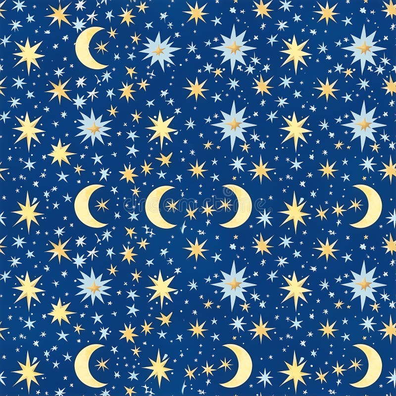Celestial Dreams a Delightful Pattern of Moons and Stars Against a Deep ...