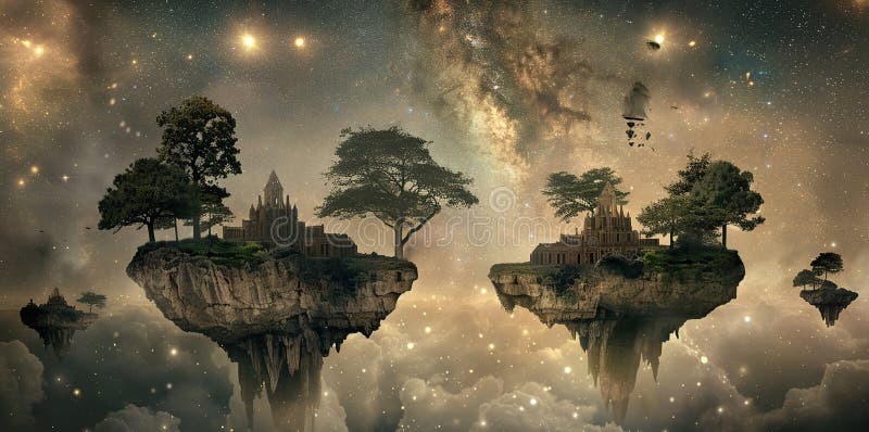 Celestial Dreams and Fantasy in a Night Sky Stock Illustration ...