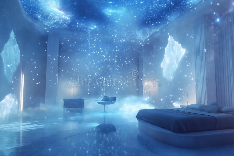 A Celestial Dreamscape 3D Background Room with Levitating Furniture ...
