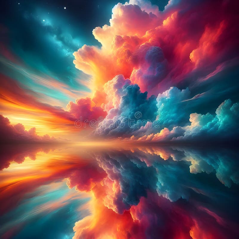 Celestial Dreamscape Reflection. Stock Illustration - Illustration of ...