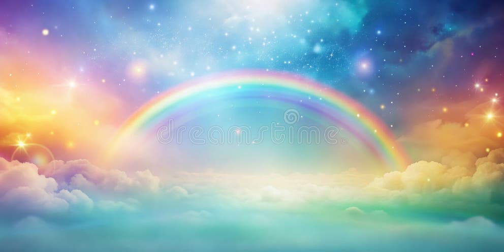 Celestial Dreamscape a Serene Rainbow Arcing Over Soft, Pastel Clouds ...