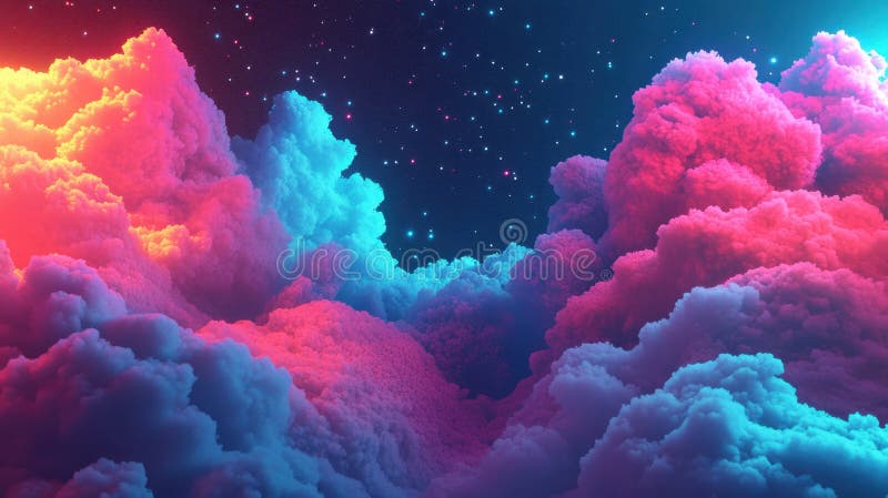 Celestial Dreamscape: Vibrant Clouds Beneath a Starry Sky - Ethereal ...