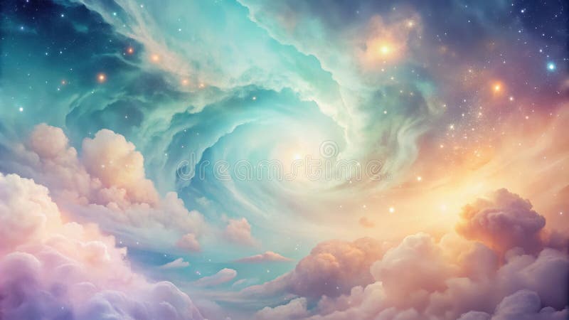 Celestial Dreamscape a Whirlwind of Pastel Clouds and Sparkling Stars ...
