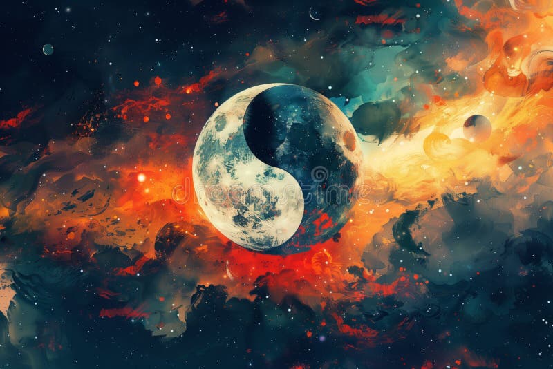 Celestial Dreamscape with Yin Yang Moon Stock Illustration ...
