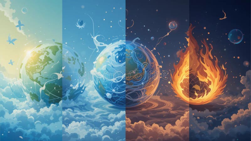 Celestial Earth: Four Stages of Elemental Transformation Stock ...