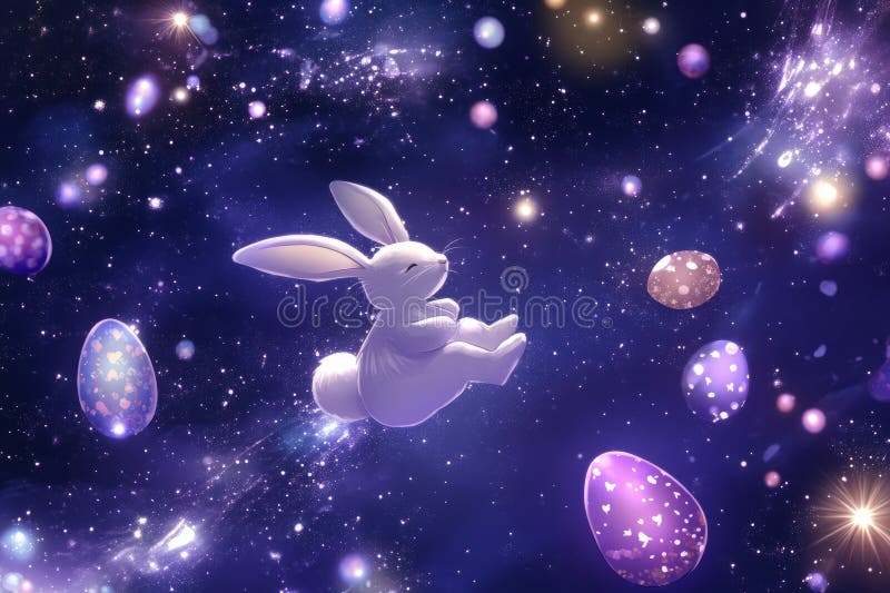 A Celestial Easter Bunny Floating in Space, Surrounded by Glowing ...