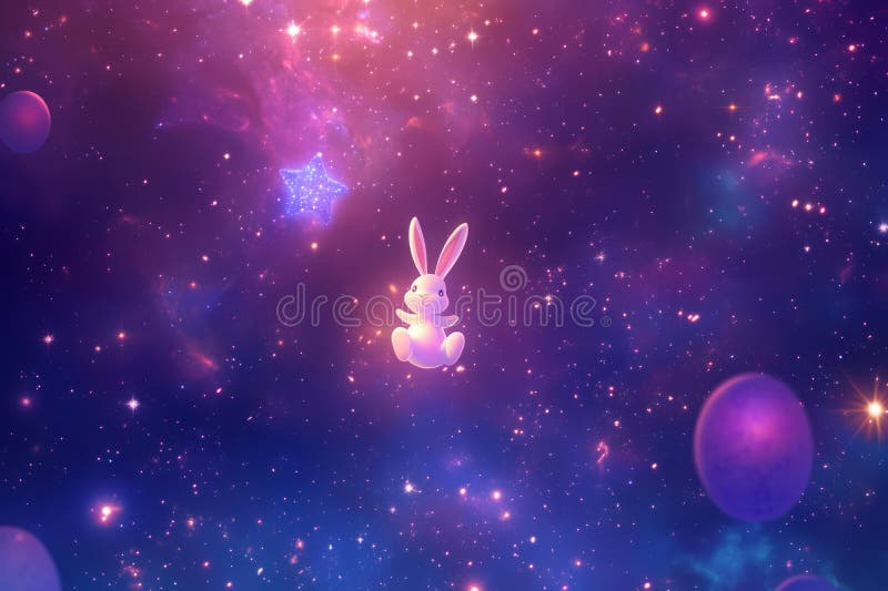A Celestial Easter Bunny Flying through a Galaxy Filled with Glowing ...