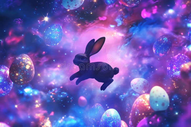 Celestial Easter Bunny Flying Galaxy Filled Glowing Star Shaped Eggs ...