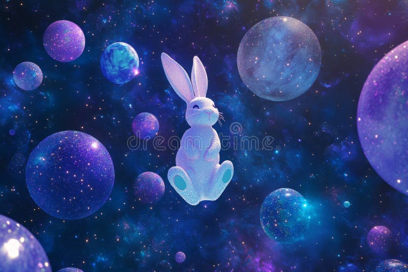 Celestial Easter Bunny Surrounded Galaxy Sparkling Eggs Resemble Tiny ...