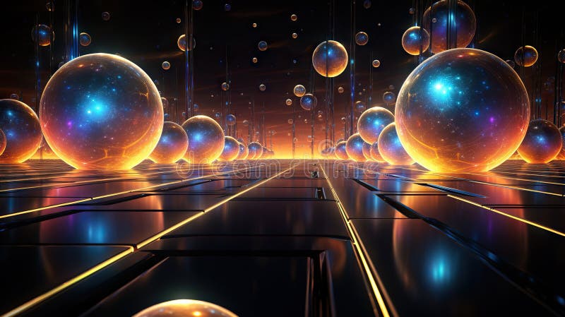 Celestial Elegance Abstract Star-Filled Spheres in Sci-Fi Scene, 3D ...