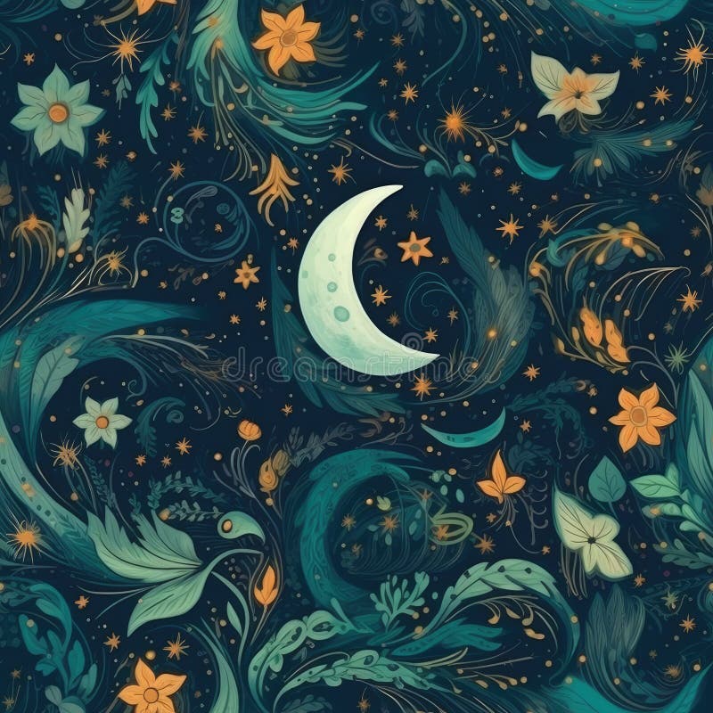 Celestial Elements with Earthly Botanical Elements Like Flowers, Plants ...