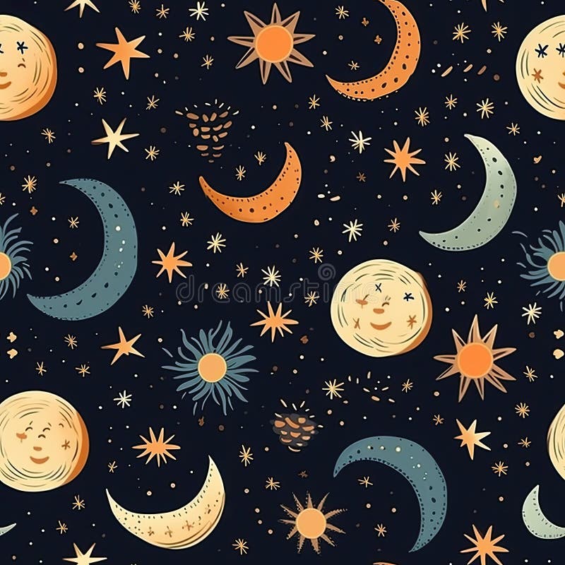 Celestial Elements with Earthly Botanical Elements Like Flowers, Plants ...