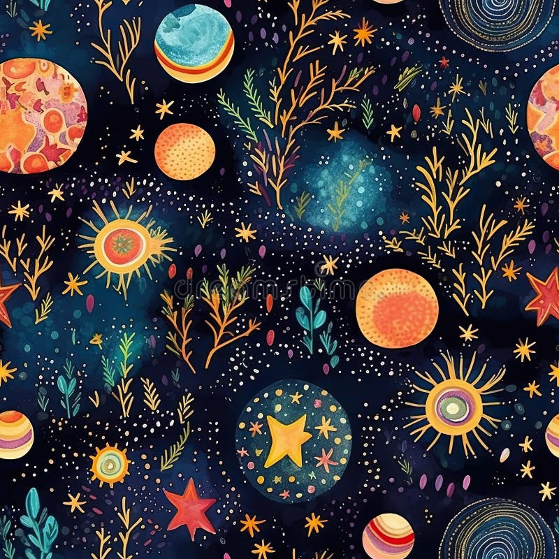 Celestial Elements with Earthly Botanical Elements Like Flowers, Plants ...