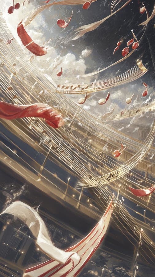 Celestial Embarkment of Musical Notes in Open Sky Stock Illustration ...