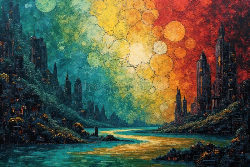 Celestial Encounter stock illustration. Illustration of expressionism ...