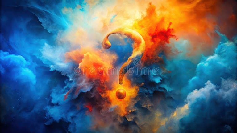 A Celestial Enigma Question Mark Suspended in a Vibrant Nebula of Blues ...