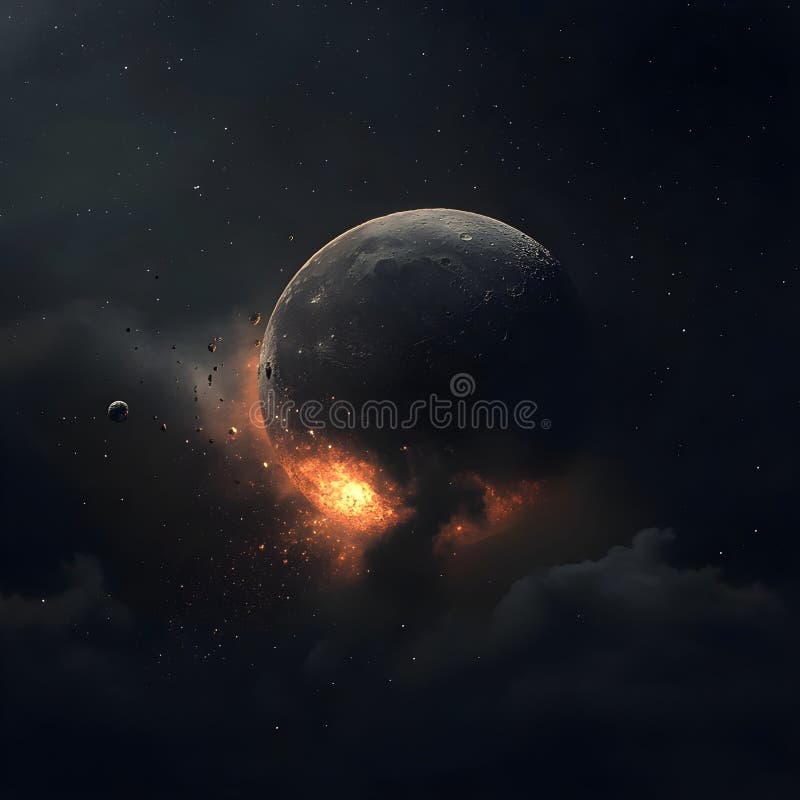 Meteor Hit on Moon and Maked Biggest Explotion Stock Illustration ...