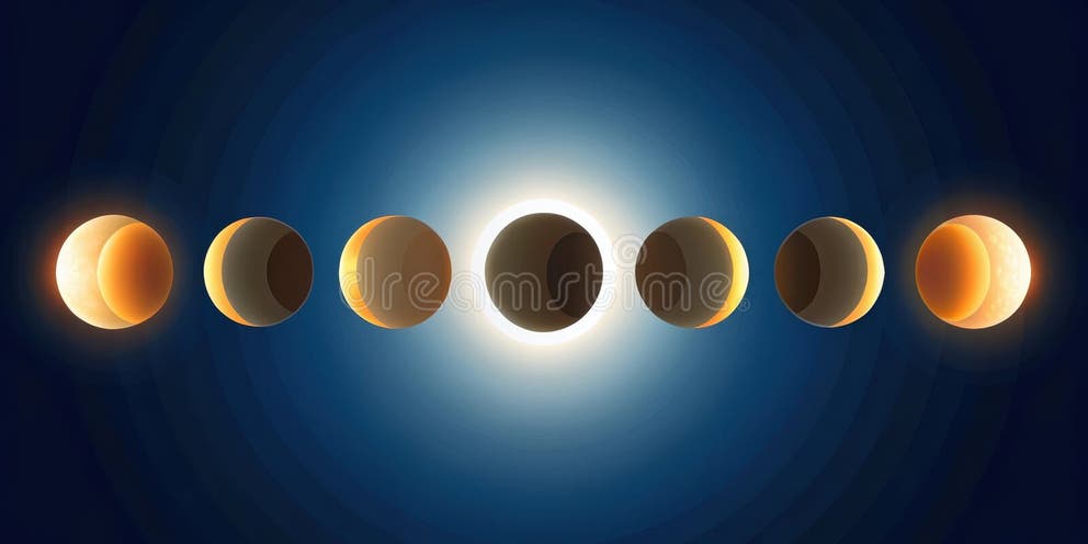 Celestial Event Phases of a Lunar Eclipse Sequence Shown in a Dark Blue ...
