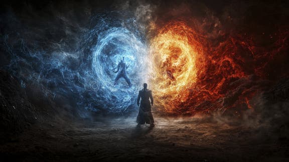 Celestial Fighter Practicing Martial Arts Amidst Elemental Forces in a ...