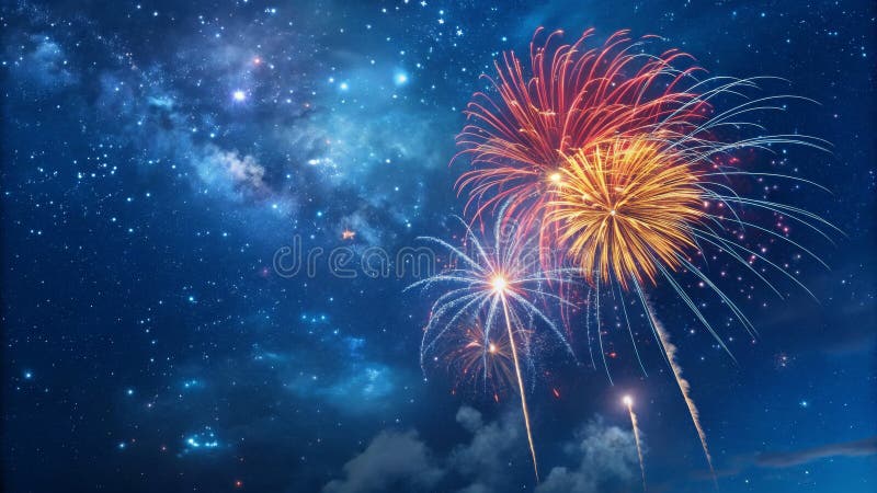 Celestial Fireworks Night Sky, Burst Composition, Festive Display ...
