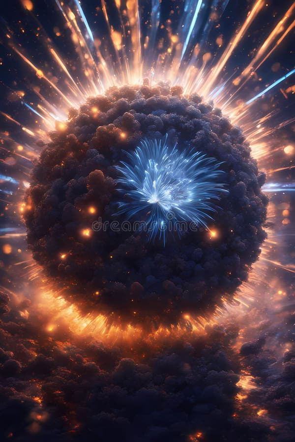 Celestial Fireworks in the Night Sky, Explosion Fire on Abstract ...