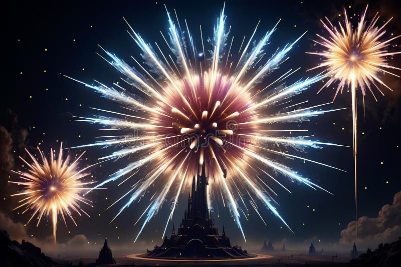 Celestial Fireworks in the Night Sky, Explosion Fire on Abstract ...