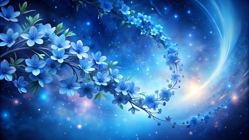 Celestial Floral Cascade: a Symphony of Blue Blossoms and Petals ...