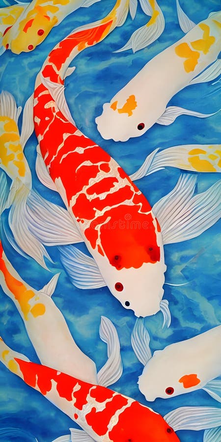Celestial Flows: Heavenly Digital Koi Fish Artistry Stock Illustration ...
