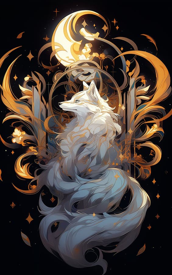Celestial Fox with Ornamental Background. Stock Illustration ...