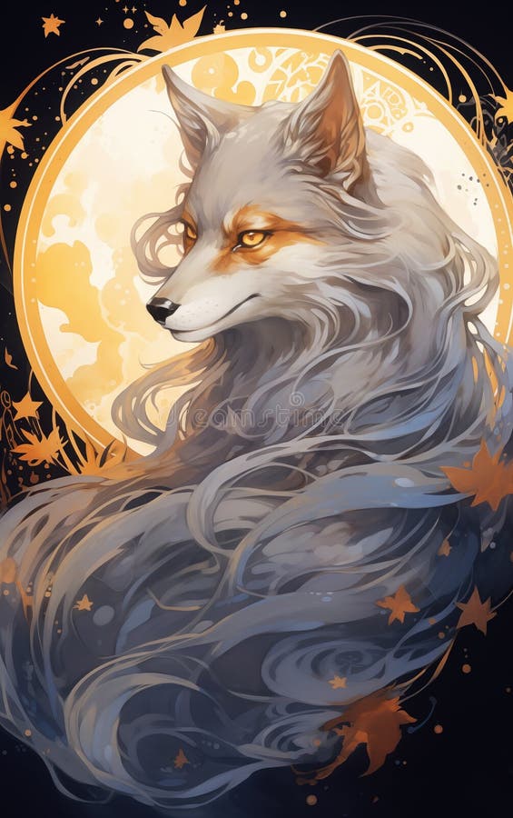 Celestial Fox with Ornamental Background. Stock Illustration ...