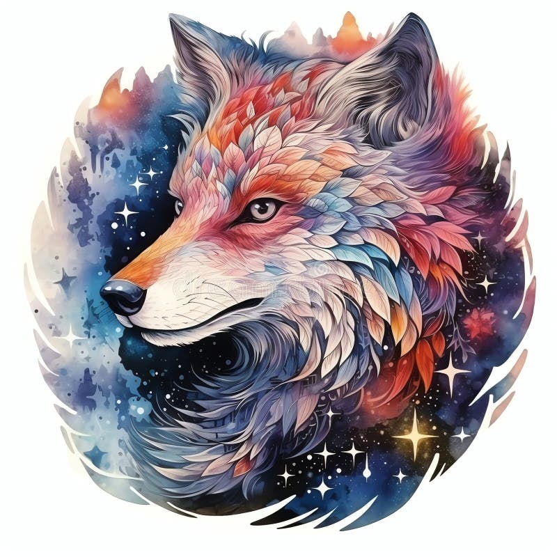 Celestial Foxfire Fantasy Sky Night Gazing Watercolor Stock ...