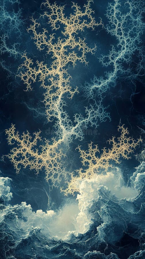 Celestial Fractal Landscape of Branching Lightning and Clouds Stock ...