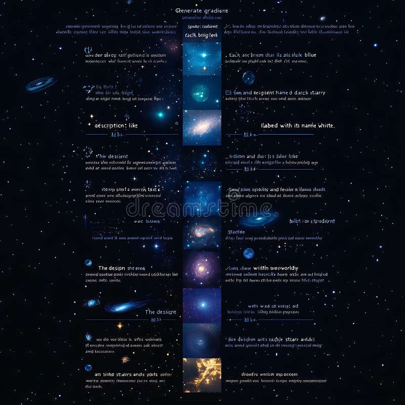 Celestial Galaxies Depicted with Gradient Colors and Descriptions Stock ...