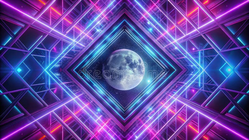 Celestial Gateway Abstract Neon Structure with Lunar Orb. Generative AI ...