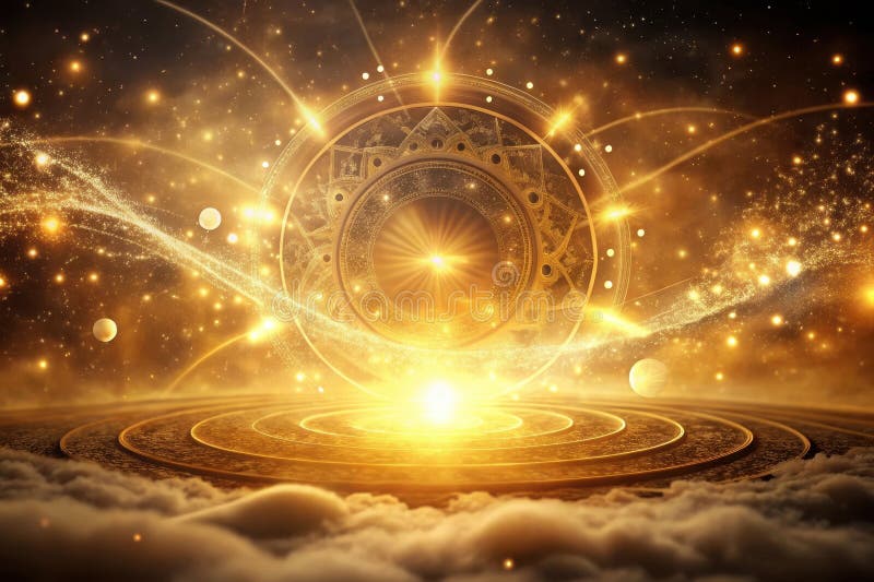 A Celestial Gateway Ornate Golden Wheel of Light and Cosmic Energy ...