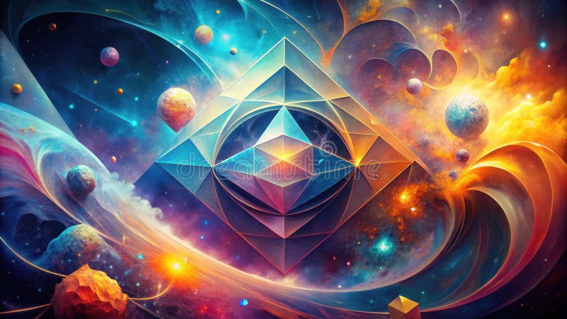 Celestial Geometry a Cosmic Tapestry of Planets and Geometric Forms in Vibrant Hues. Generative ...