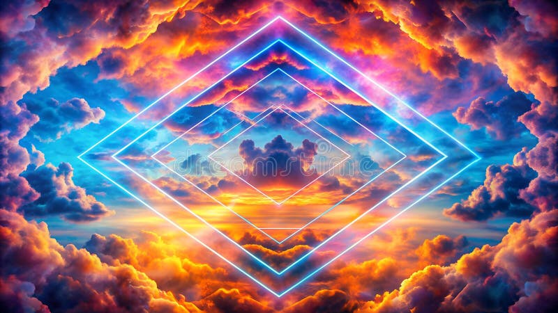 Celestial Geometry: a Symphony of Neon Clouds Generative AI Stock ...