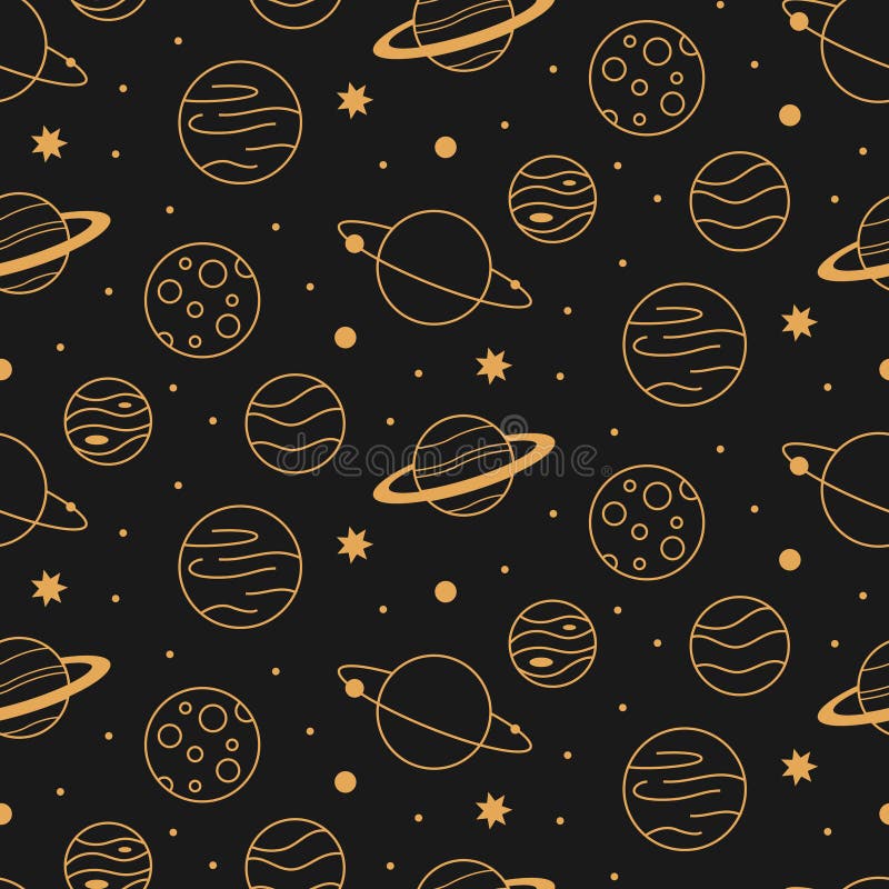 Celestial Gold Planet Seamless Pattern Stock Vector - Illustration of ...