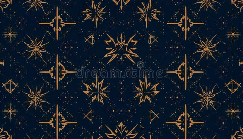 Celestial Gold Starburst Pattern on Dark Blue Background Stock ...