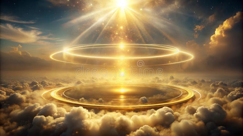 Celestial Golden Rings Above a Sea of Clouds a Vision of Tranquility ...